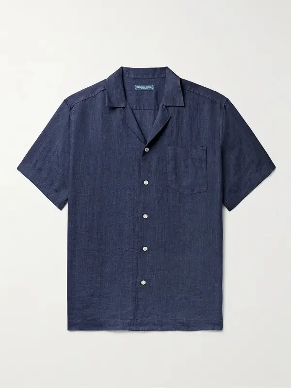 Frescobol Carioca Angelo Camp-collar Linen Shirt - Blue