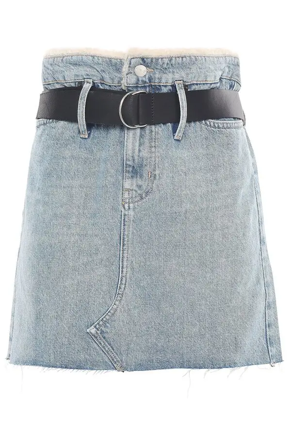 IRO PARIS Icons Shearling-trimmed Belted Denim Mini Skirt - Light Denim