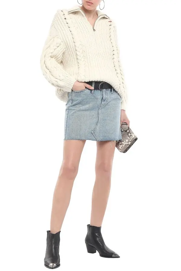 IRO PARIS Icons Shearling-trimmed Belted Denim Mini Skirt