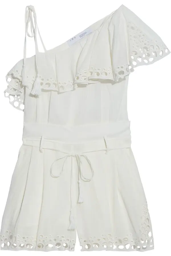 IRO PARIS Napili Ruffled Broderie Anglaise Cotton-blend Playsuit - Ivory