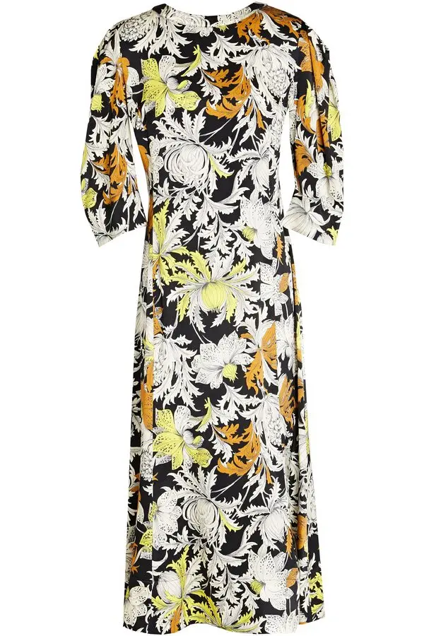 Rodebjer Floral Print Satin Midi Dress - Black