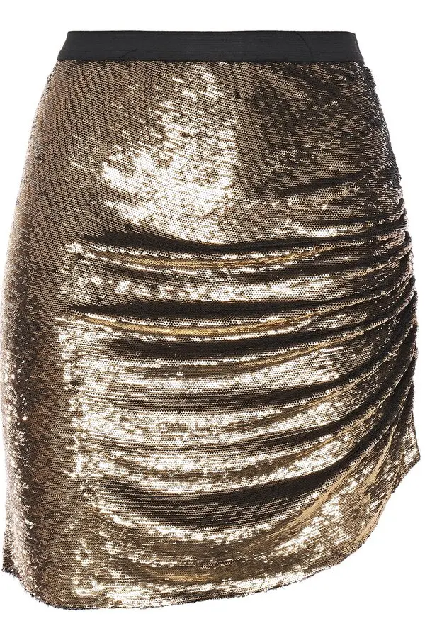 IRO PARIS Reward Ruched Metallic Sequined Woven Mini Skirt - Gold