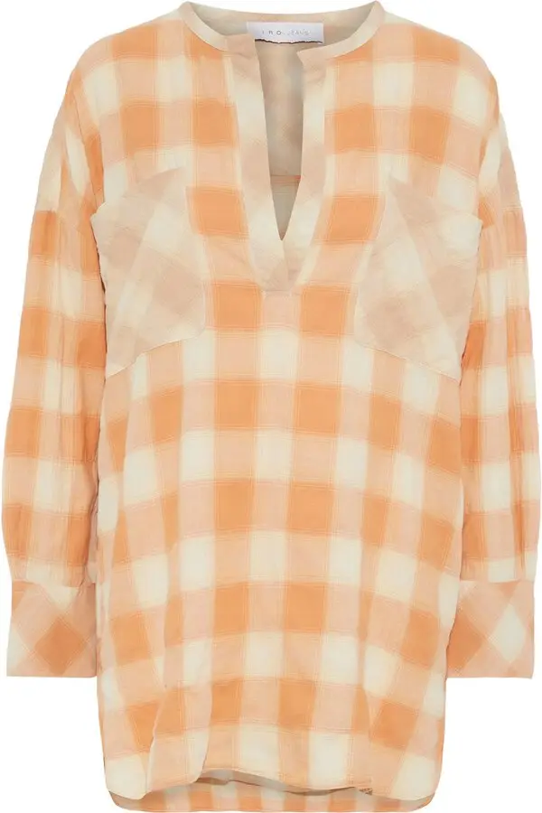 IRO PARIS Mayra Checked Cottonblend Flannel Shirt - Orange