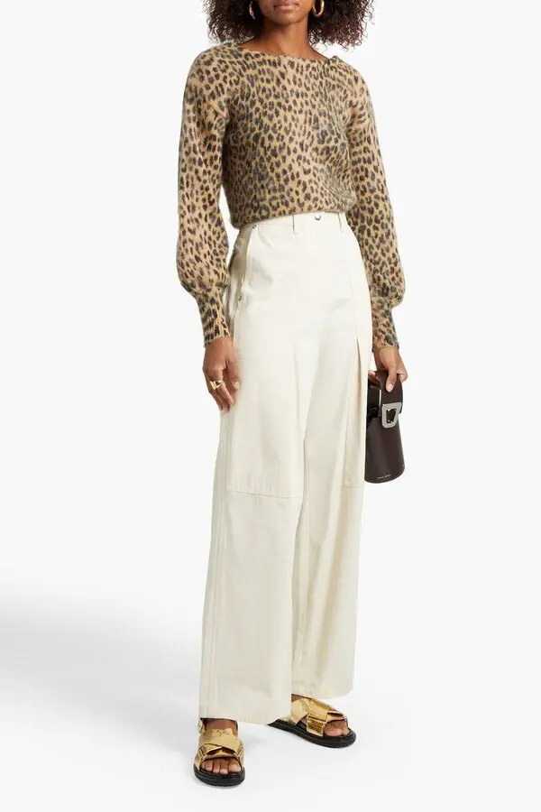 Maje Leopard Jacquard Knit Mohair Blend Sweater