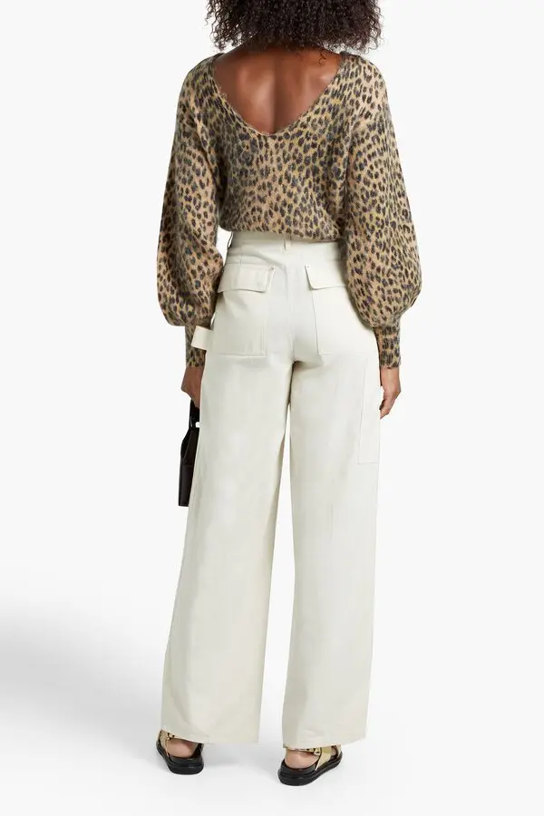 Maje Leopard Jacquard Knit Mohair Blend Sweater