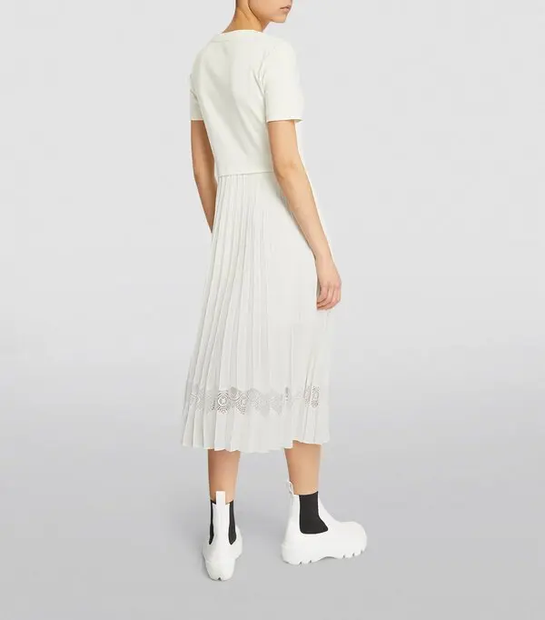 Claudie Pierlot Lace-Trim Pleated Midi Dress - Nude | Editorialist