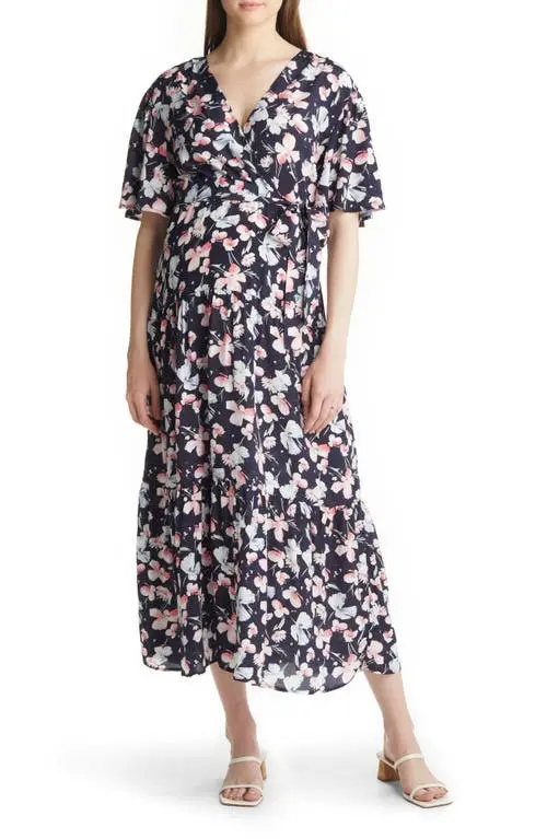 ANGEL MATERNITY Floral Faux Wrap Maxi Dress