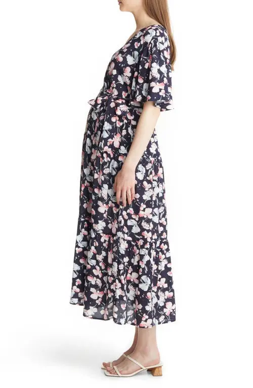 ANGEL MATERNITY Floral Faux Wrap Maxi Dress