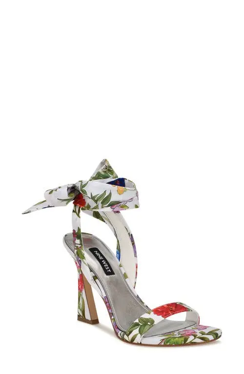 Nine West Kelsie Ankle-tie Sandal - White Floral Print