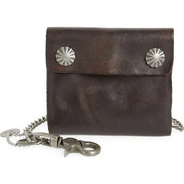Double Rl Concho Leather Chain Wallet - Dark Brown