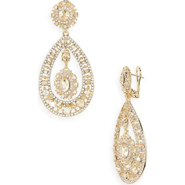 Marchesa Pavé Crystal Filigree Teardrop Earrings - Gold/ Goldtonal