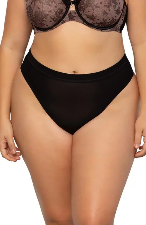 CURVY COUTURE High Cut Mesh Thong - Black Hue