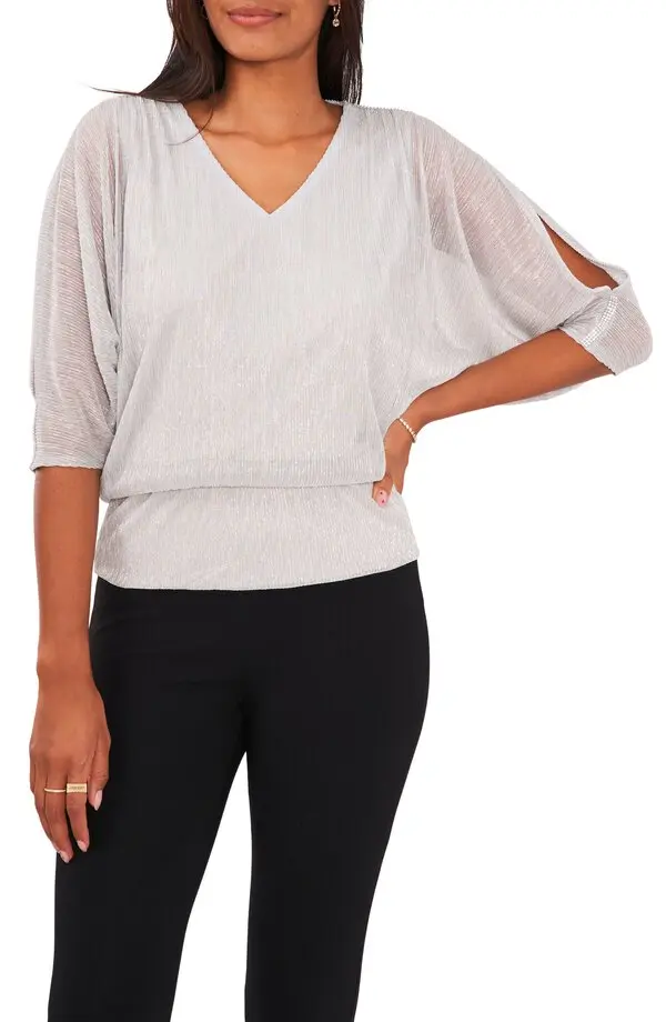 Chaus Metallic Cold Shoulder Top - Silver
