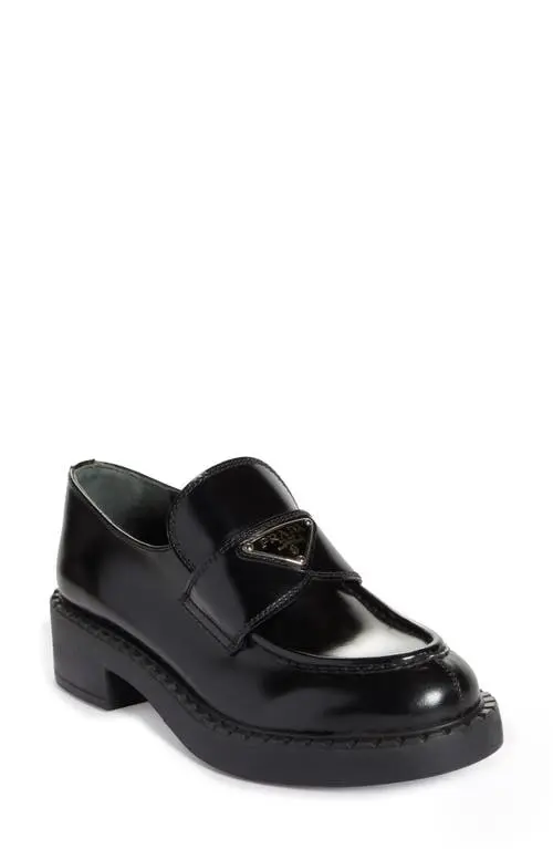 Prada Triangle Logo Patent Leather Loafer - Nero