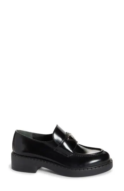 Prada Triangle Logo Patent Leather Loafer - Nero