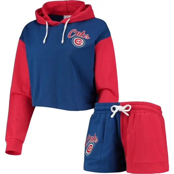 FOCO Red Chicago Cubs Color-block Pullover Hoodie & Shorts Lounge Set - Royal