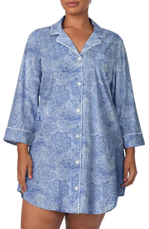 Ralph Lauren Knit Jersey Sleep Shirt - Blue Paisley
