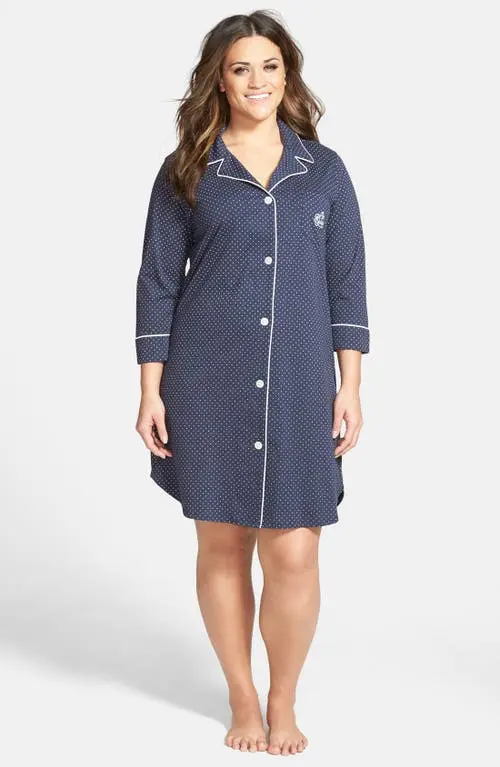 Ralph Lauren Knit Jersey Sleep Shirt - Madeleine Navy/white Dot