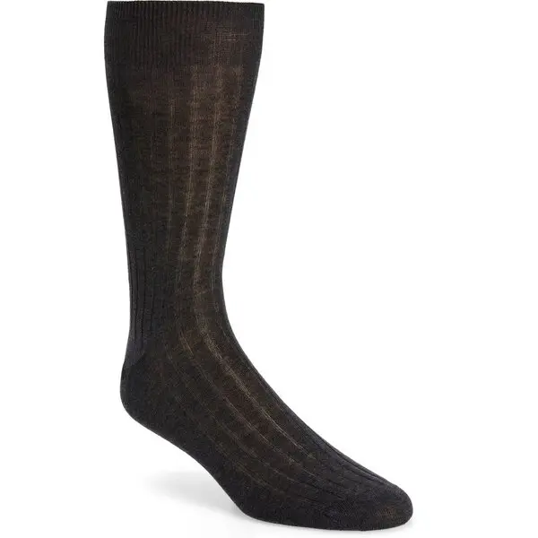 Canali Cotton Rib Dress Socks - Charcoal