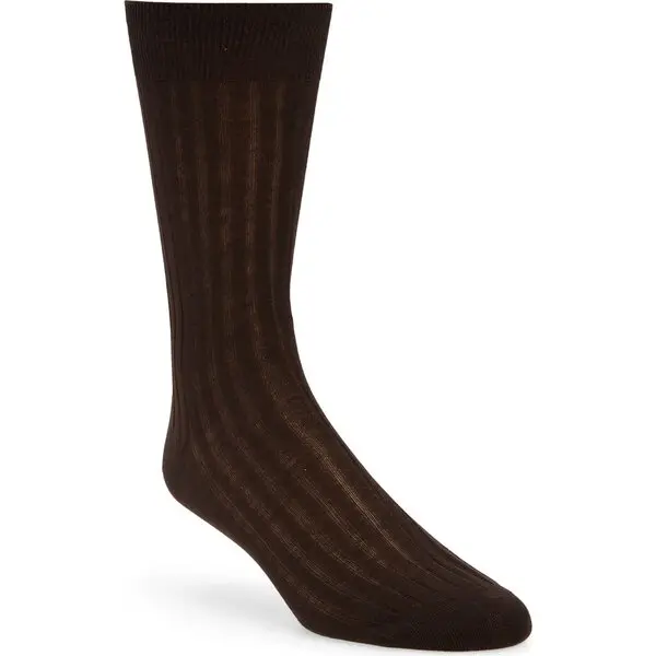Canali Cotton Rib Dress Socks - Dark Brown