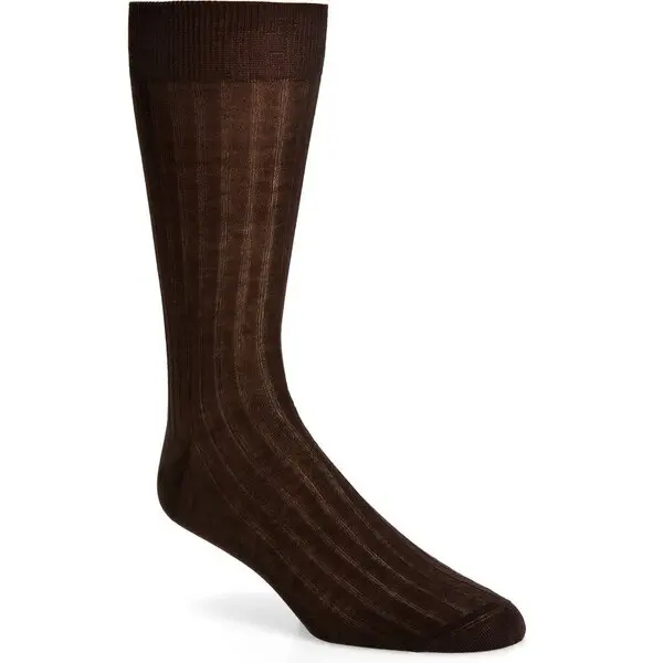 Canali Cotton Rib Dress Socks - Dk Brown