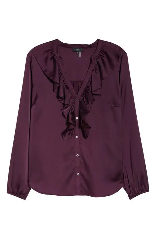 1.State Ruffle Neck Button-front Blouse - Deep Plum
