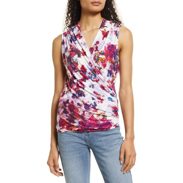 Loveappella Drape Wrap Sleeveless Top - Violet
