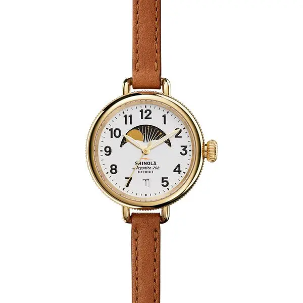Shinola The Birdy Moon Phase Watch - Brown/white/gold