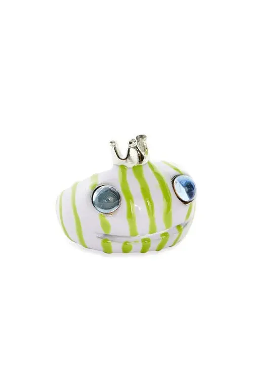 Collina Strada Frog Prince Recycled Pewter Ring - Lilac Green Stripe