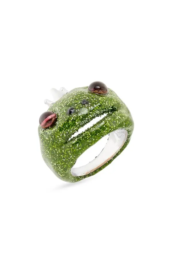 Collina Strada Frog Prince Recycled Pewter Ring - Super Glitter Green