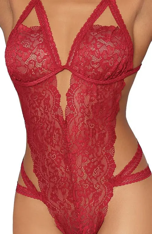 DREAMGIRL Strappy Lace Teddy With Open Gusset