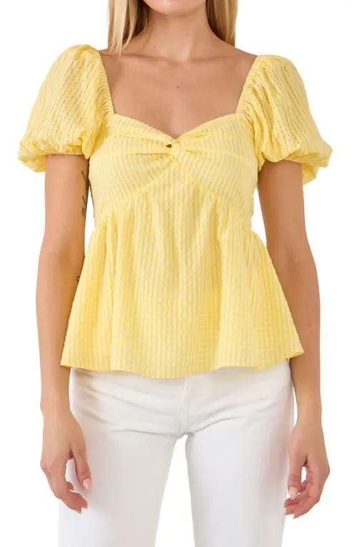 English Factory Check Puff Sleeve Top