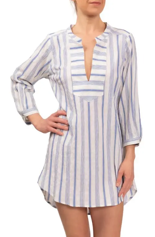 EVERYDAY RITUAL Hailey Stripe Cotton Pajama Tunic - Blueberry Stripe