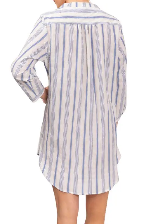 EVERYDAY RITUAL Hailey Stripe Cotton Pajama Tunic - Blueberry Stripe