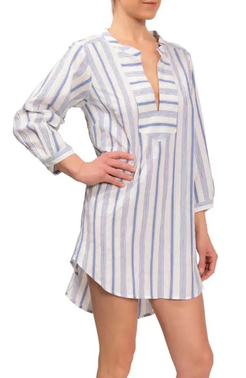 EVERYDAY RITUAL Hailey Stripe Cotton Pajama Tunic - Blueberry Stripe