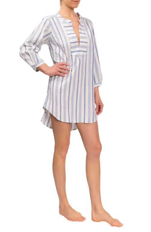 EVERYDAY RITUAL Hailey Stripe Cotton Pajama Tunic - Blueberry Stripe