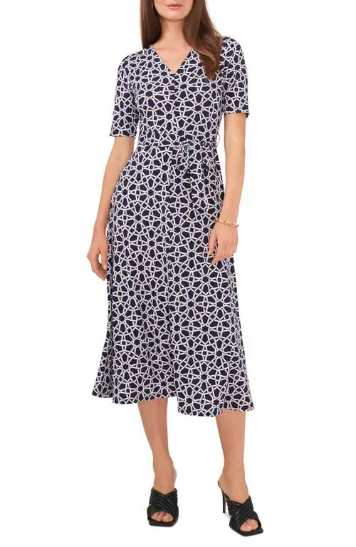 Chaus Geo Knit Midi Dress - Navy/ivory