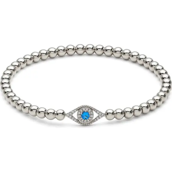 Nadri Evil Eye Beaded Stretch Bracelet - Rhodium
