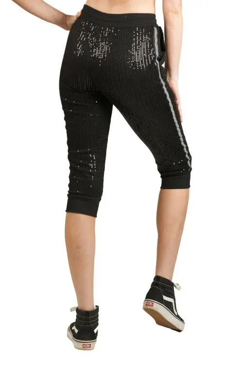 NIKKI LUND Sequin Side Stripe Capri Pants - Black