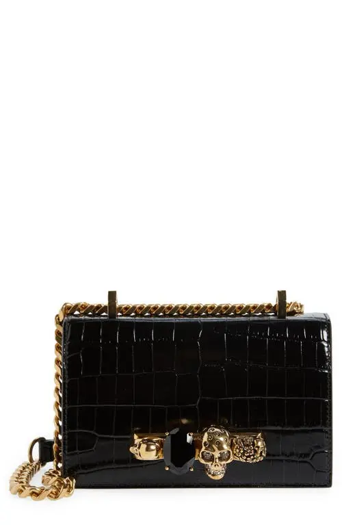 Alexander McQueen Mini Jeweled Croc Embossed Leather Satchel