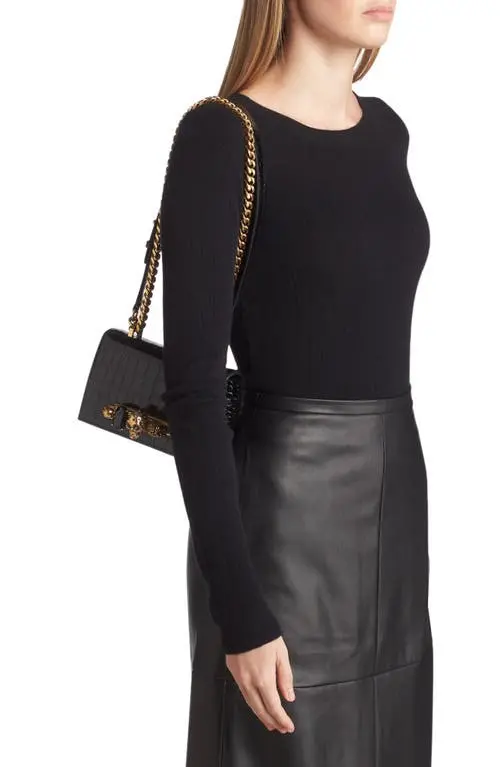 Alexander McQueen Mini Jeweled Croc Embossed Leather Satchel