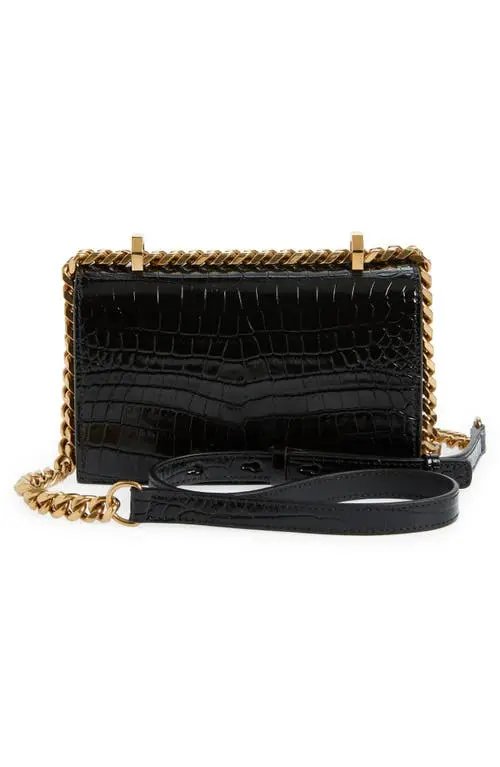 Alexander McQueen Mini Jeweled Croc Embossed Leather Satchel