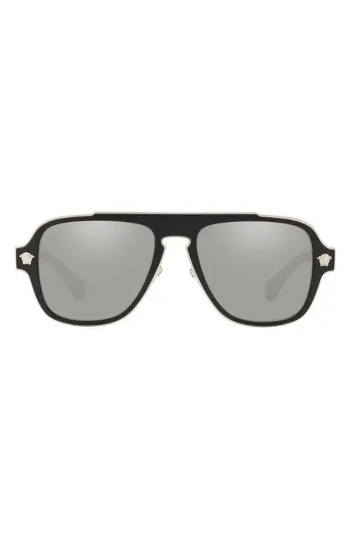 Versace 56mm Mirrored Aviator Sunglasses - Matte Black/silver Mirror