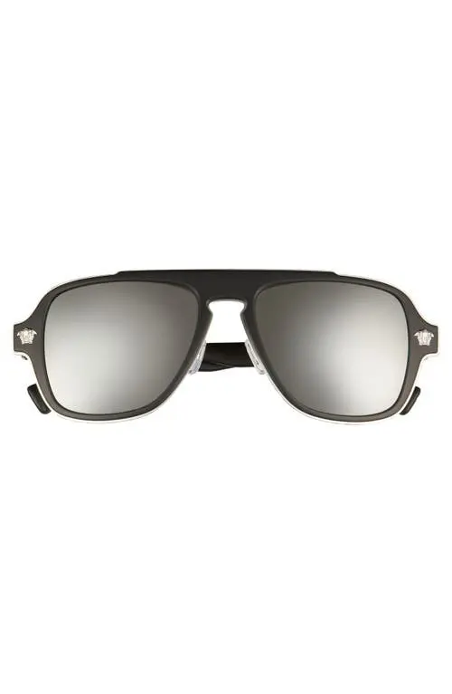Versace 56mm Mirrored Aviator Sunglasses - Matte Black/silver Mirror