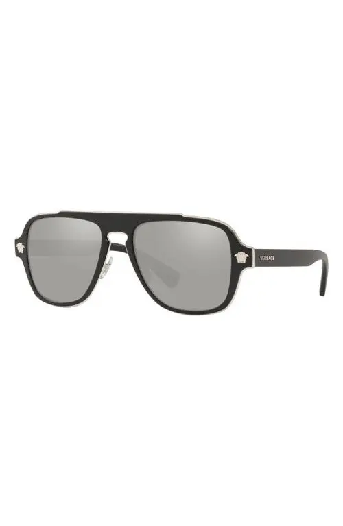Versace 56mm Mirrored Aviator Sunglasses - Matte Black/silver Mirror