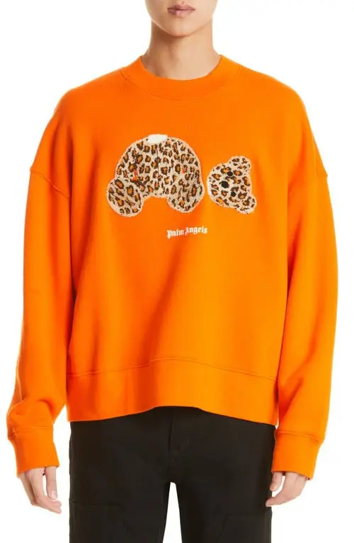 Palm Angels Oversize Leopard Bear Crewneck Sweatshirt - Orange/brown