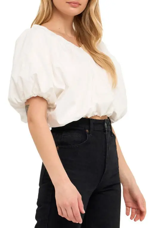 Endless Rose Puff Crop Blouse - White