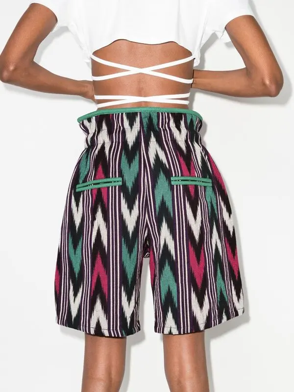 MARANT ETOILE Zigzag-print High-waisted Shorts - Neutrals