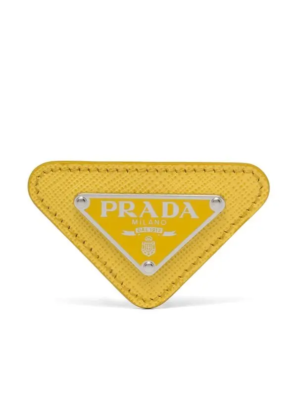 Prada Enamelled Triangle-Logo Pin - Yellow | Editorialist