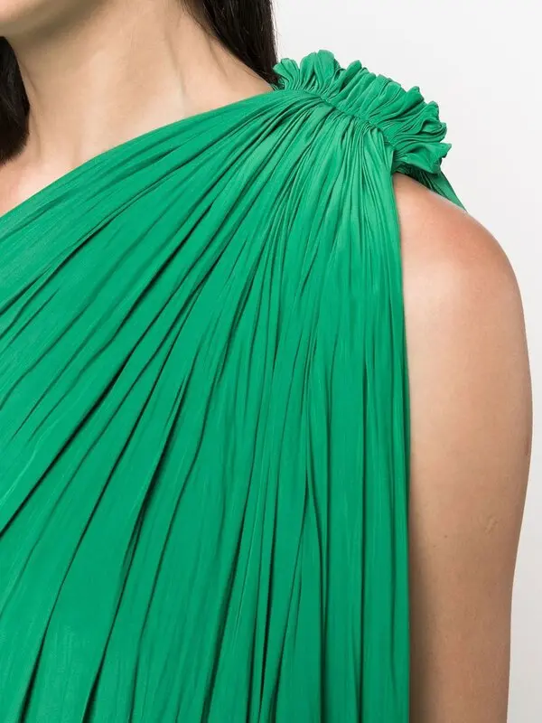 lanvin green one shoulder dress LANVIN  $5800 Kelly Green Ruffle Statement One Shoulder Slit Leg Gown Sz.  42